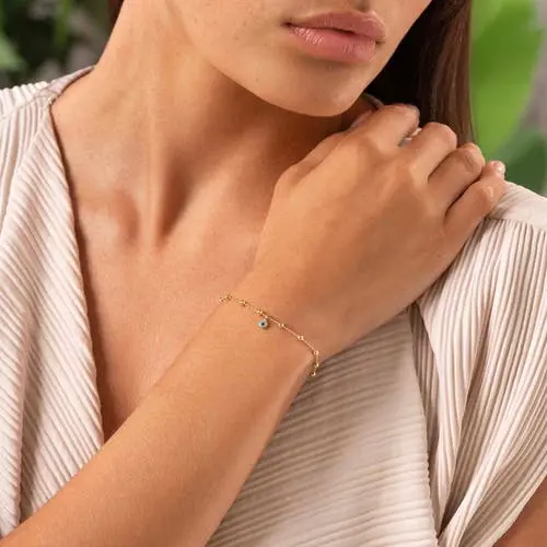 KARMA AND LUCK 18k Rosary Chain Evil Eye Charm Bracelet - Gold