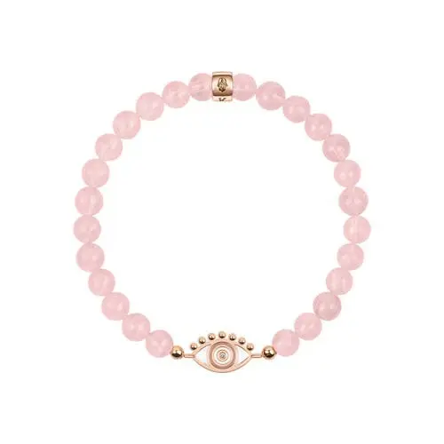 KARMA AND LUCK Rose Quartz Evil Eye Charm Bracelet - Pastel Pink
