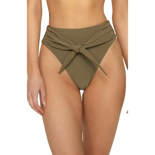 MONTCE Paula Tie Front High Waist Bikini Bottom - Khaki