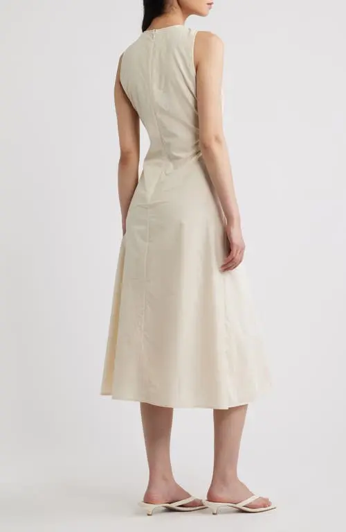 Theory Asymmetric Ruched Sleeveless Midi Dress - Almond