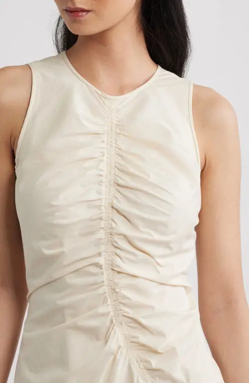 Theory Asymmetric Ruched Sleeveless Midi Dress - Almond