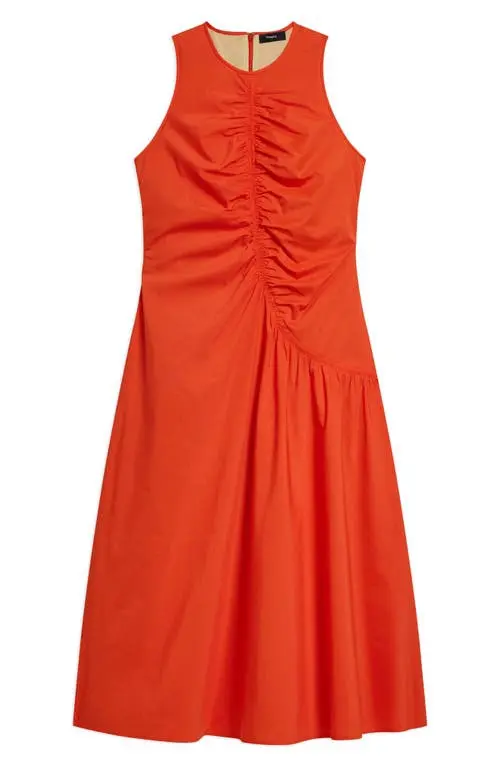 Theory Asymmetric Ruched Sleeveless Midi Dress - Poppy