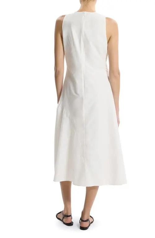 Theory Asymmetric Ruched Sleeveless Midi Dress - White