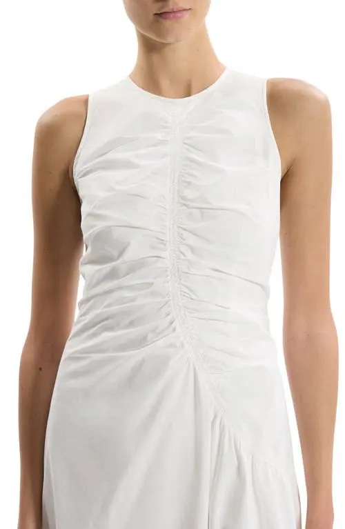 Theory Asymmetric Ruched Sleeveless Midi Dress - White