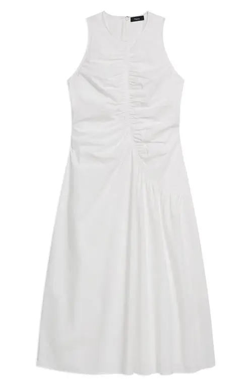 Theory Asymmetric Ruched Sleeveless Midi Dress - White
