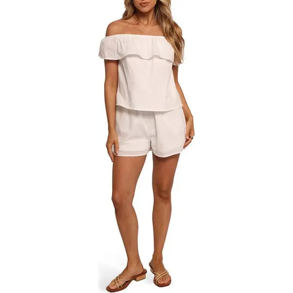 PETAL & PUP Cotton Off-the-shoulder Top & Shorts Set - White