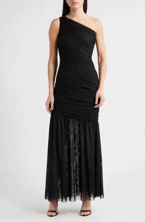 Vince Camuto Drape One-shoulder Mesh Gown