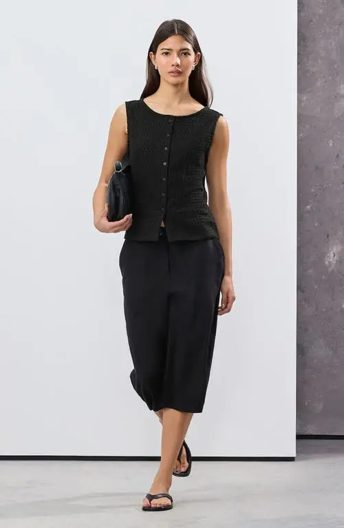 NEXT Textured Sleeveless Button-up Top - Black
