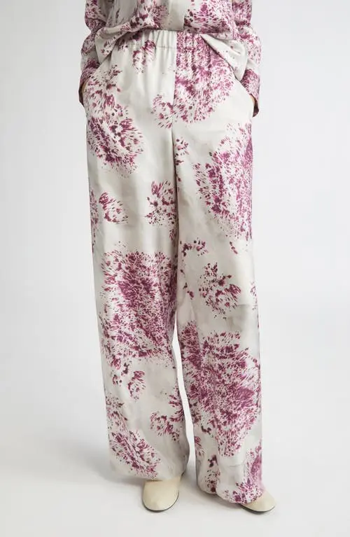 Lafayette 148 New York Riverside Spotted Glaze Print Wide Leg Silk Twill Pants - Violet Ash Multi