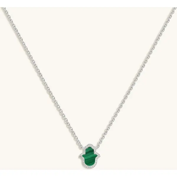 KARMA AND LUCK Malachite Hamsa Pendant Necklace - Silver/green