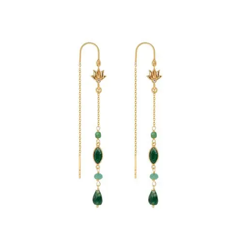 KARMA AND LUCK Peaceful Perspective Lotus Jade Drop Earrings - Gold/green