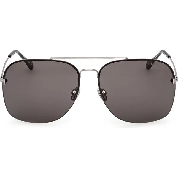 TOM FORD Mackenzie 64mm Oversize Pilot Sunglasses - Shiny Palladium / Smoke