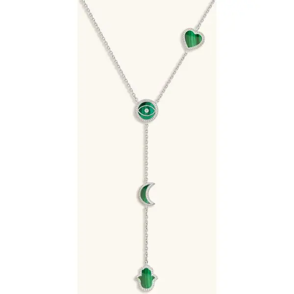 KARMA AND LUCK Celestial Guidance Malachite Multi-symbol Silver Necklace - Silver/green