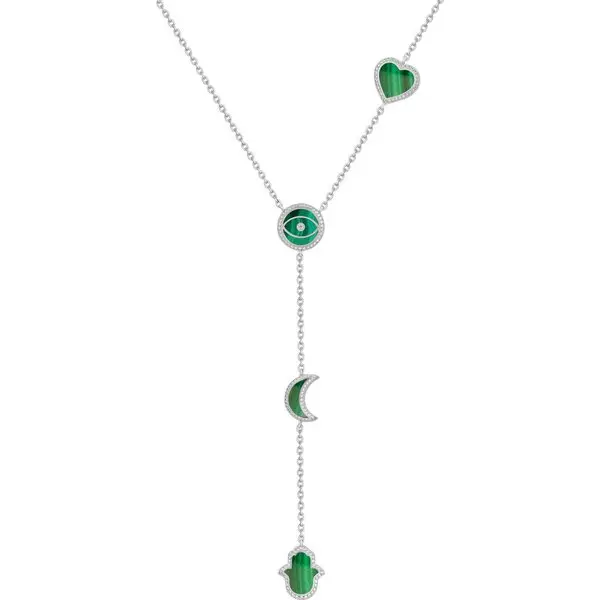 KARMA AND LUCK Celestial Guidance Malachite Multi Symbol Silver Necklace - Silver/green