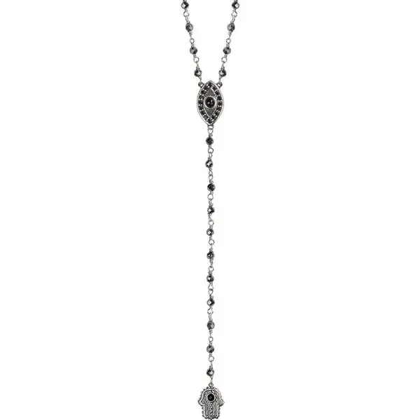 KARMA AND LUCK Stand In Strength Rosary Hematite Stone Necklace - Silver/grey