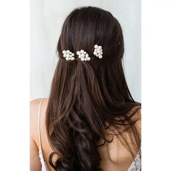 Brides & Hairpins Ataya Set Of 3 Faux Pearl Hair Combs - Gold