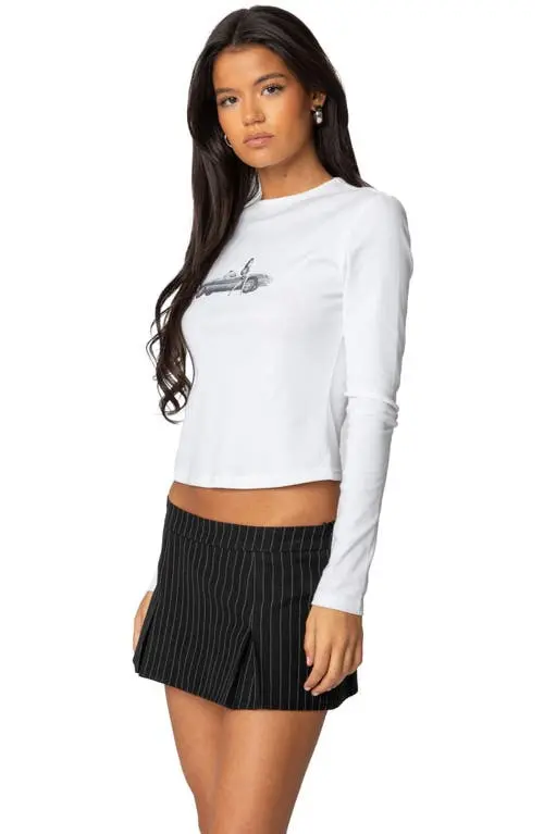 EDIKTED Retro Road Trip Long Sleeve Crop T-shirt