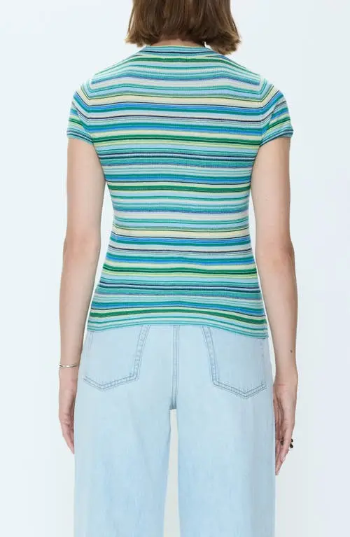 PISTOLA Selene Stripe Cotton Short Sleeve Sweater - Blue Green Multi