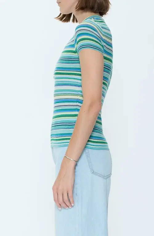 PISTOLA Selene Stripe Cotton Short Sleeve Sweater - Blue Green Multi