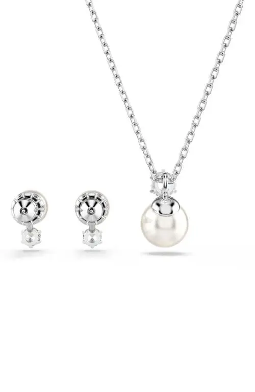 SWAROVSKI Matrix Crystal Pearl Necklace & Stud Earrings Set - White/ Silver