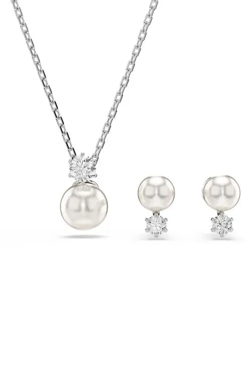 SWAROVSKI Matrix Crystal Pearl Necklace & Stud Earrings Set - White