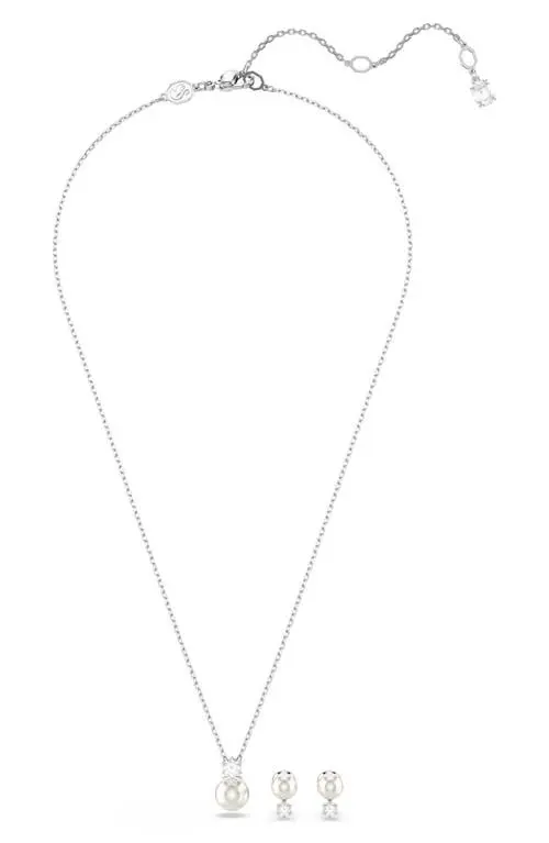 SWAROVSKI Matrix Crystal Pearl Necklace & Stud Earrings Set - White