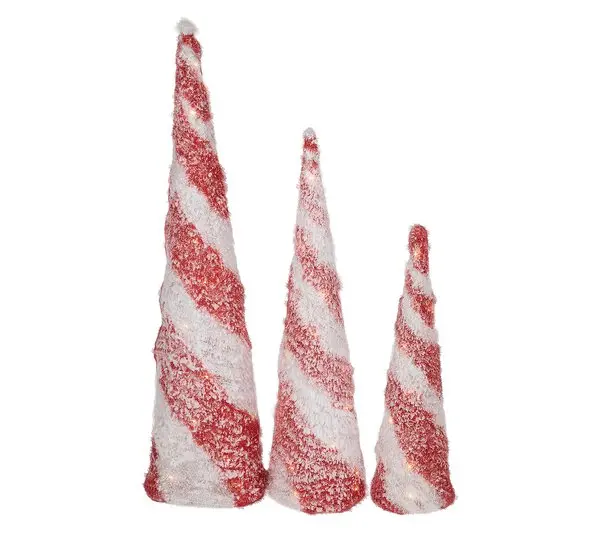 NORTHLIGHT 3.25' Led Candy Cane Christmas Cone Es 3-piece - One-color