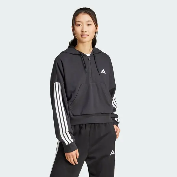 Adidas Essentials 3-Stripes French Terry Quarter-Zip Hoodie
