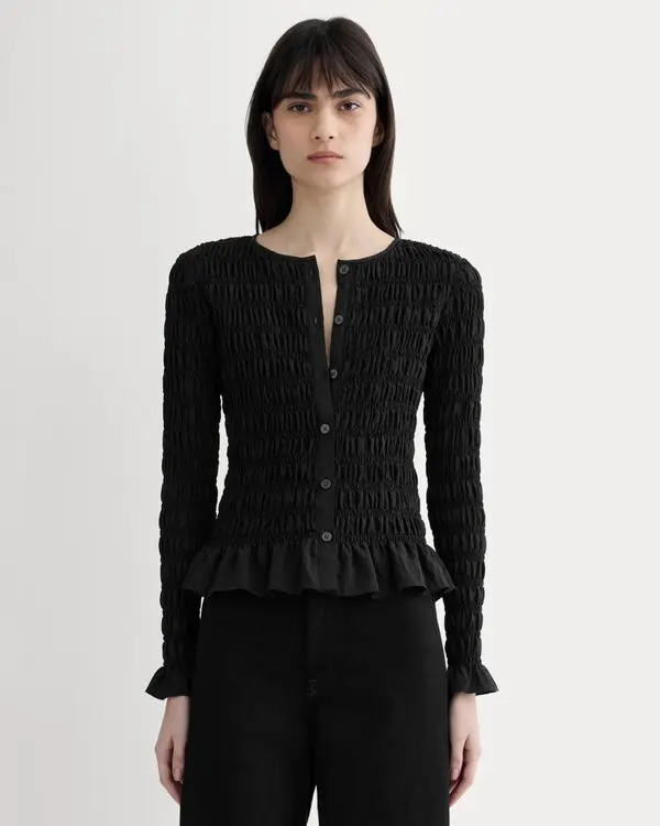 Everlane Smocked Cardigan - Black