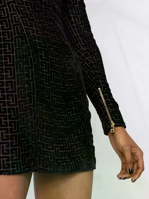 Balmain Monogram Pattern Velvet Minidress