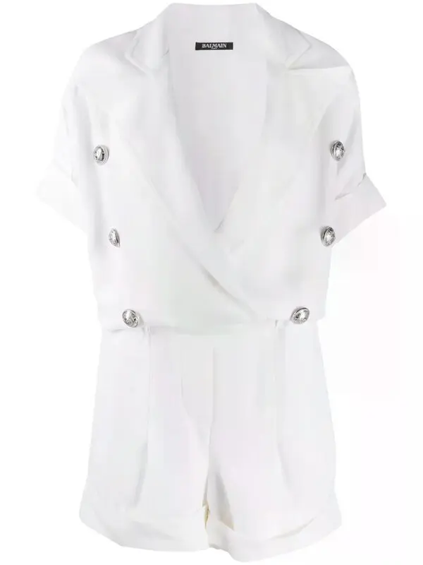Balmain Peak-lapel Short Playsuit - White