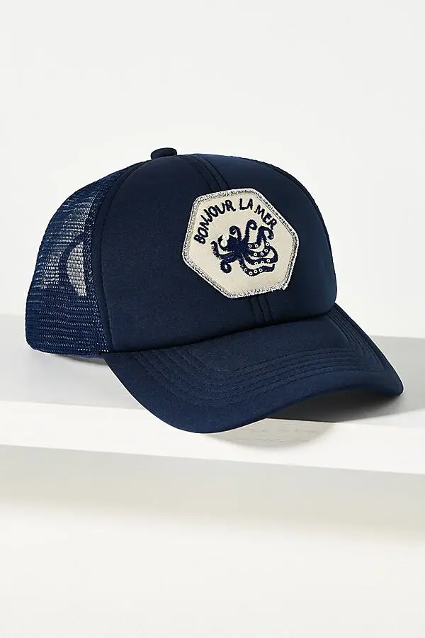 Anthropologie Embellished Trucker Hat - Navy Octopus