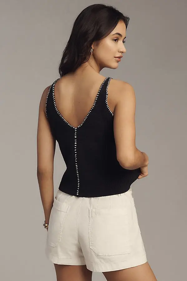 PILCRO Sleeveless V-neck Sweater Tank Top With Flower Embroidery