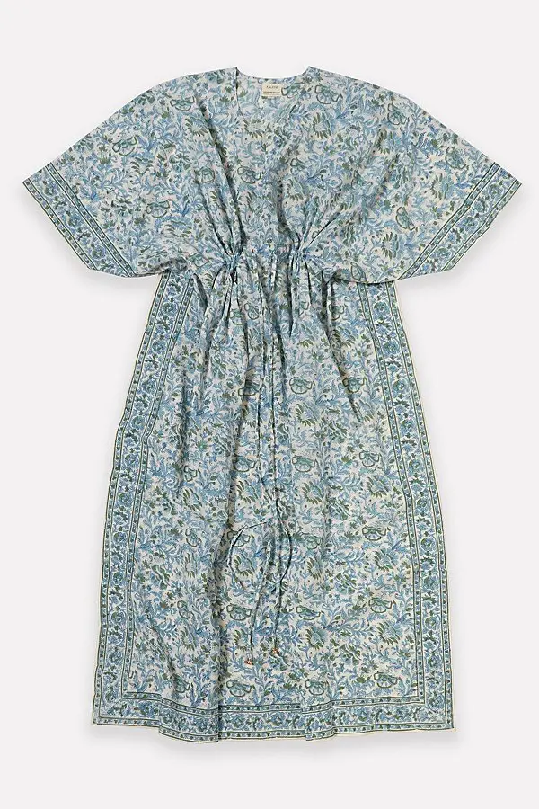 ANCHAL Block Print Floral Kaftan - Blue