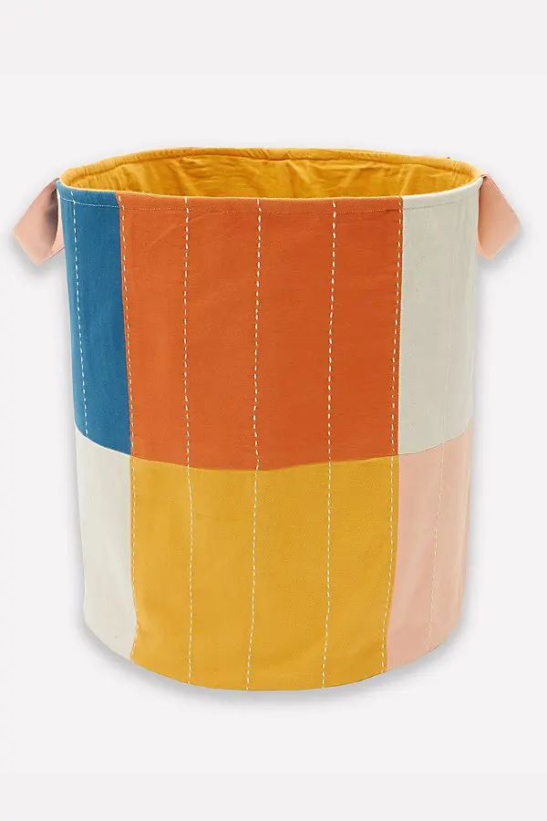 ANCHAL Checkered Fabric Storage Bin - Mustard