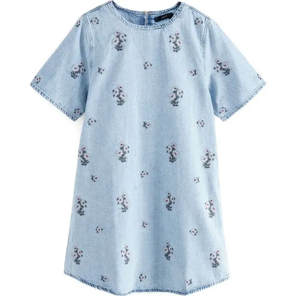 NEXT Floral Cross-stitch Denim Shift Dress