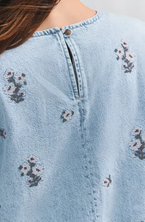 NEXT Floral Cross-stitch Denim Shift Dress