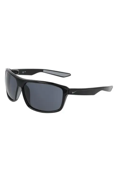 Nike Premier Stride 63mm Rectangular Sunglasses - Black / Grey