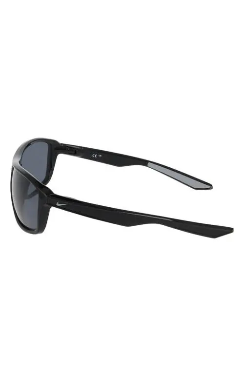Nike Premier Stride 63mm Rectangular Sunglasses - Black / Grey