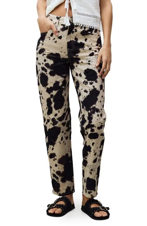 NEXT Cow Print Straight Leg Jeans - Brown