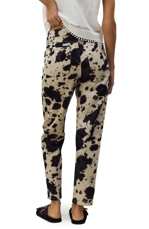 NEXT Cow Print Straight Leg Jeans - Brown