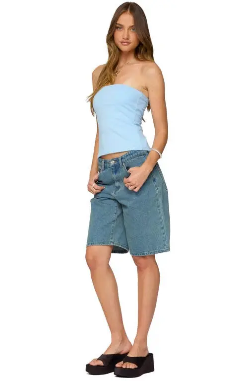 EDIKTED Shelf Bra Stretch Cotton Tube Top - Light-blue