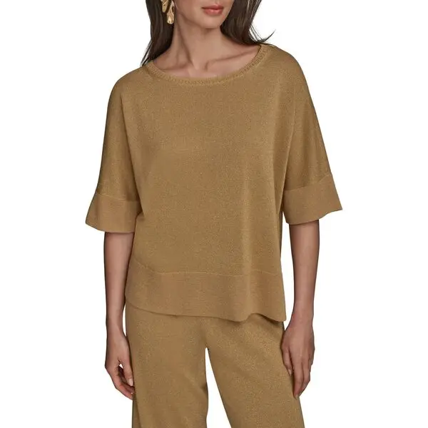 Donna Karan New York Metallic Short Sleeve Sweater