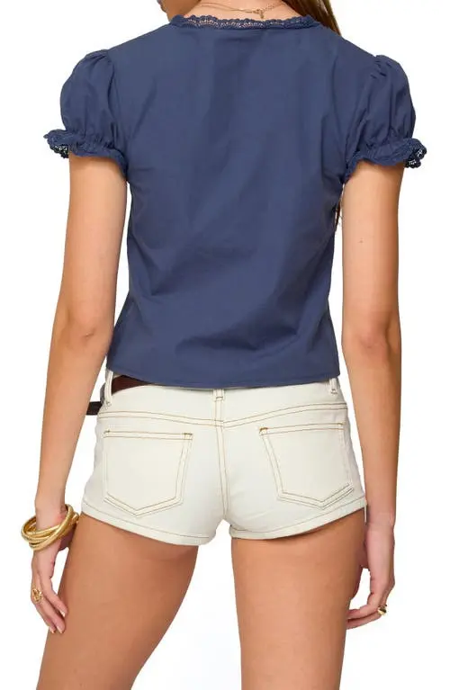 EDIKTED Lacey Tie-front Cotton Top - Blue