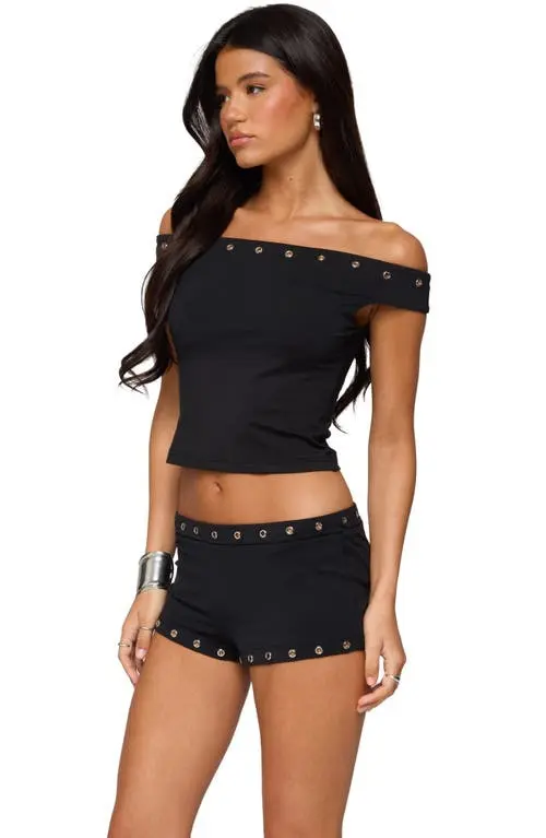 EDIKTED Neriah Grommet Trim Crop Top - Black