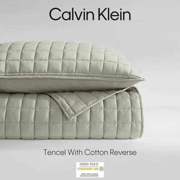 Calvin Klein Reversible Mini Box Quilt Set, Queen - Absinthe Green