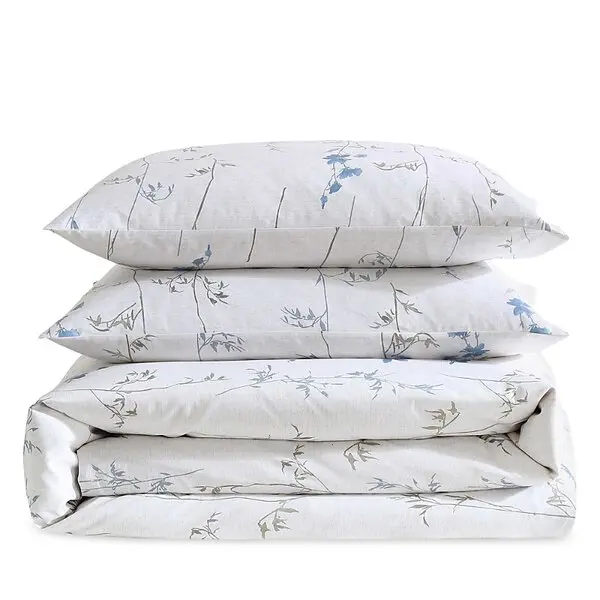 Calvin Klein Wildflower Print Sateen Duvet Cover Set, Queen - Parchment/blue
