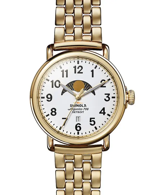 Shinola Runwell Moon Phase Watch, 41mm - White/gold