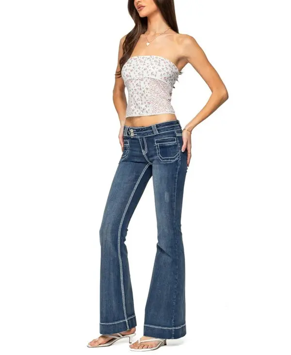 EDIKTED Mixed Floral Pointelle Tube Top