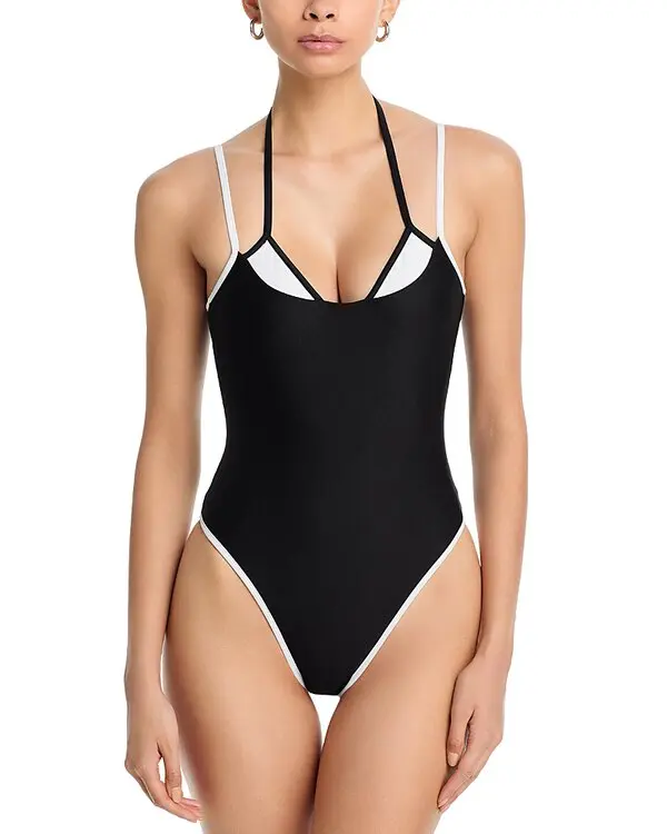 Aqua Layered One Piece Swimsuit - Black/white